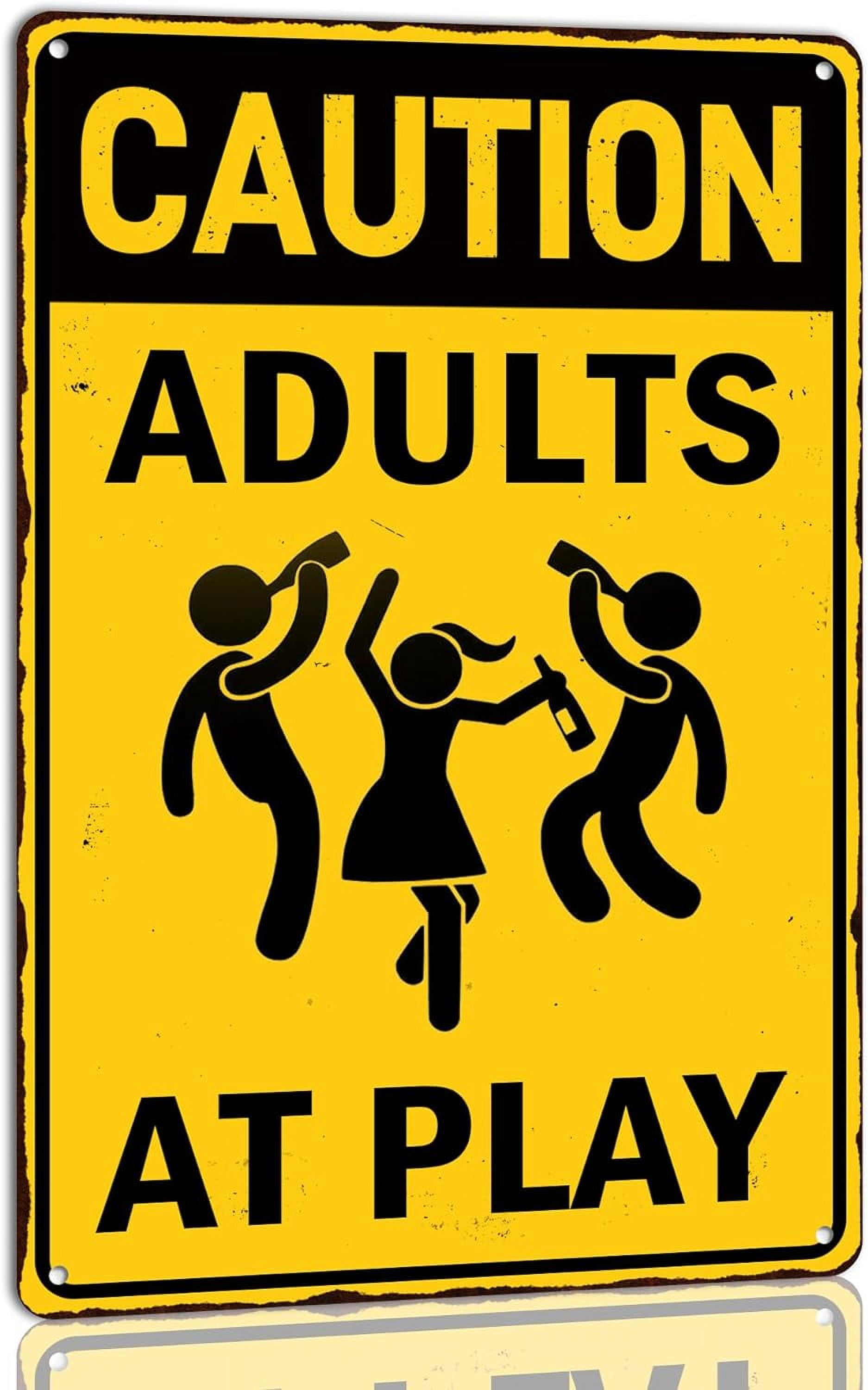 Caution Adults at Play Metal Tin Sign Funny Sign For Garage Man Cave ...