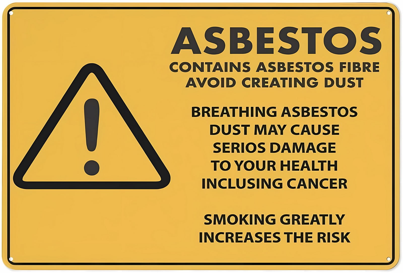 Caution Asbestos Warning Reflective Aluminum Sign 12 x 8 Inches - with ...