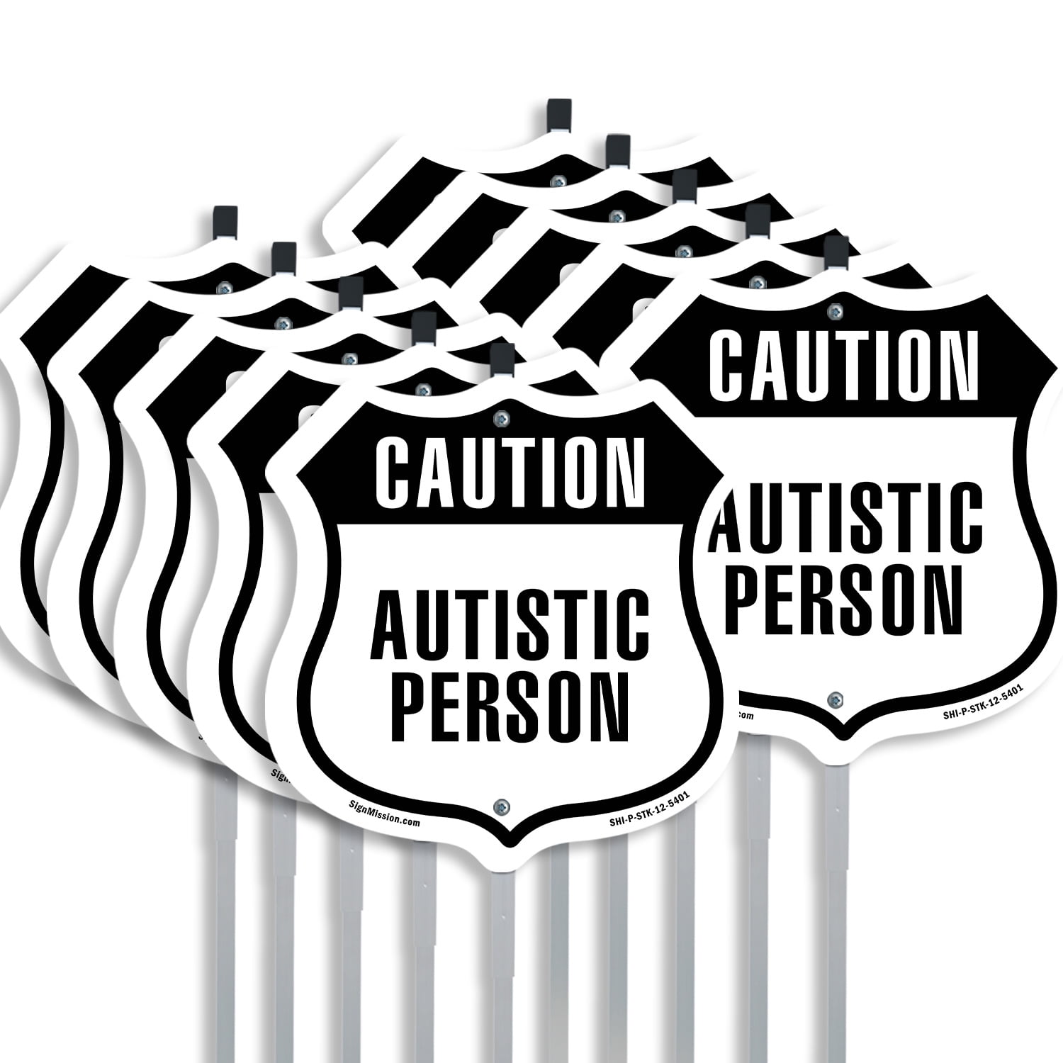 Caution Autistic Person (10 Pack) 12 inch X 12 inch Shield Shaped Rust ...