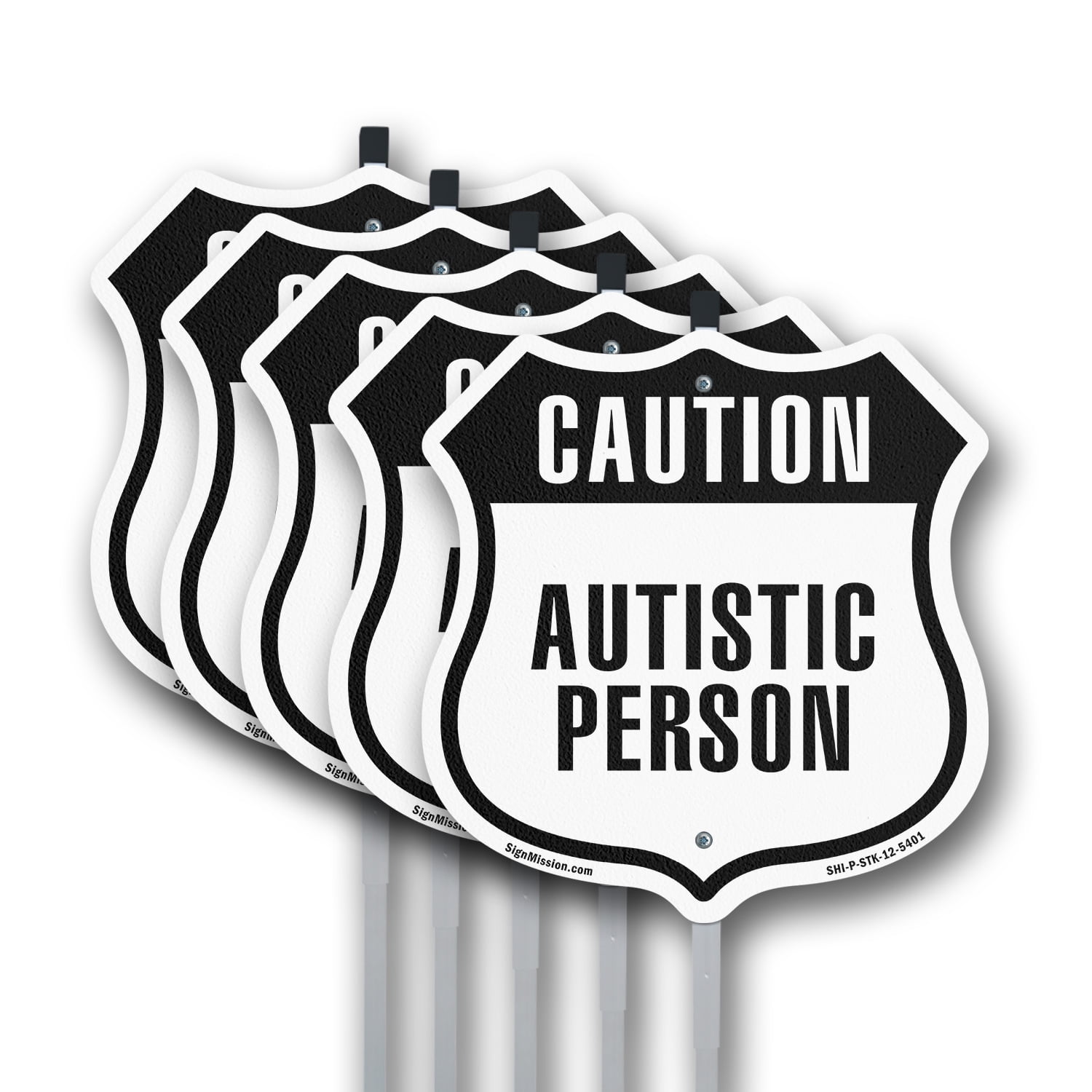 Caution Autistic Person (5 Pack) 12 inch X 12 inch Shield Shaped Rust ...