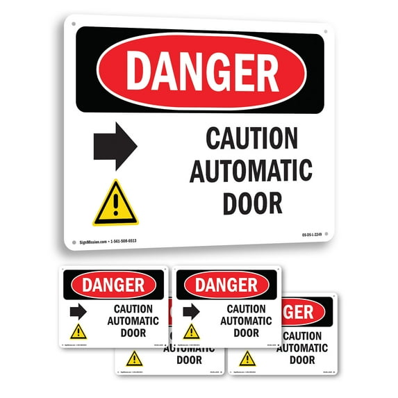 Caution Automatic Door [Right Arrow] OSHA Danger Aluminum Sign 10 Inch ...