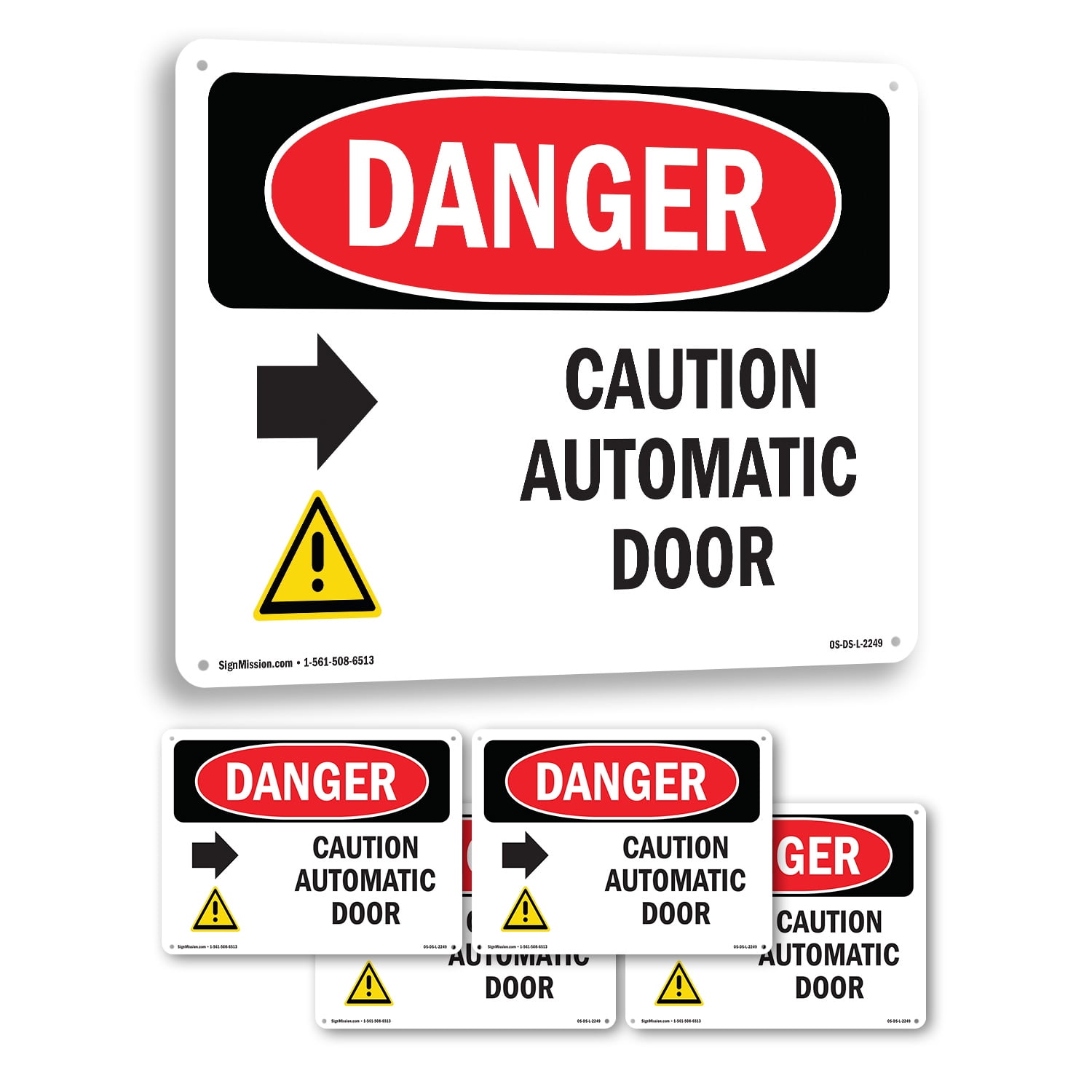 Caution Automatic Door [Right Arrow] OSHA Danger Rigid Plastic Sign 24 ...