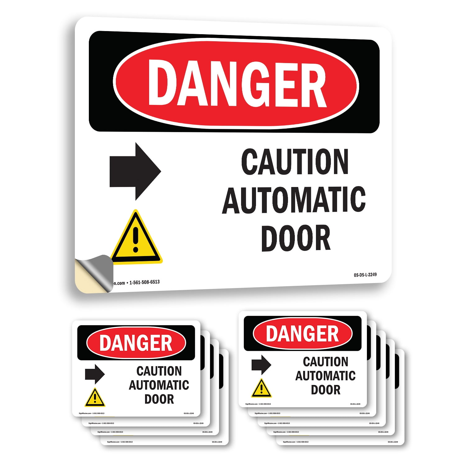 Caution Automatic Door [Right Arrow] OSHA Danger Vinyl Decal Label 5 ...