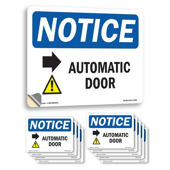 Caution Automatic Door [Right Arrow] With Symbol OSHA Notice Vinyl ...