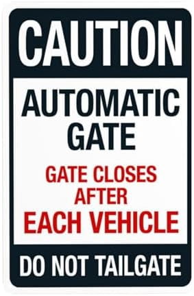 Caution Automatic Gate Closes After Each Vehicle Do Not Tailgate ...