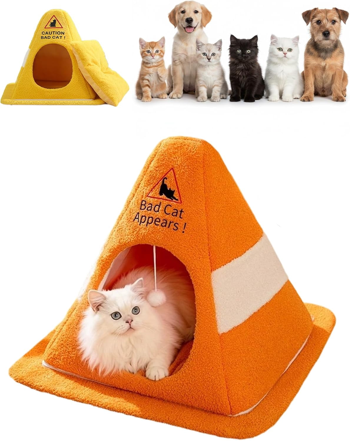 Caution Bad Cat Bed, 2026 Funny Cute Soft Fleece Cozy Zipper Roadblocks ...