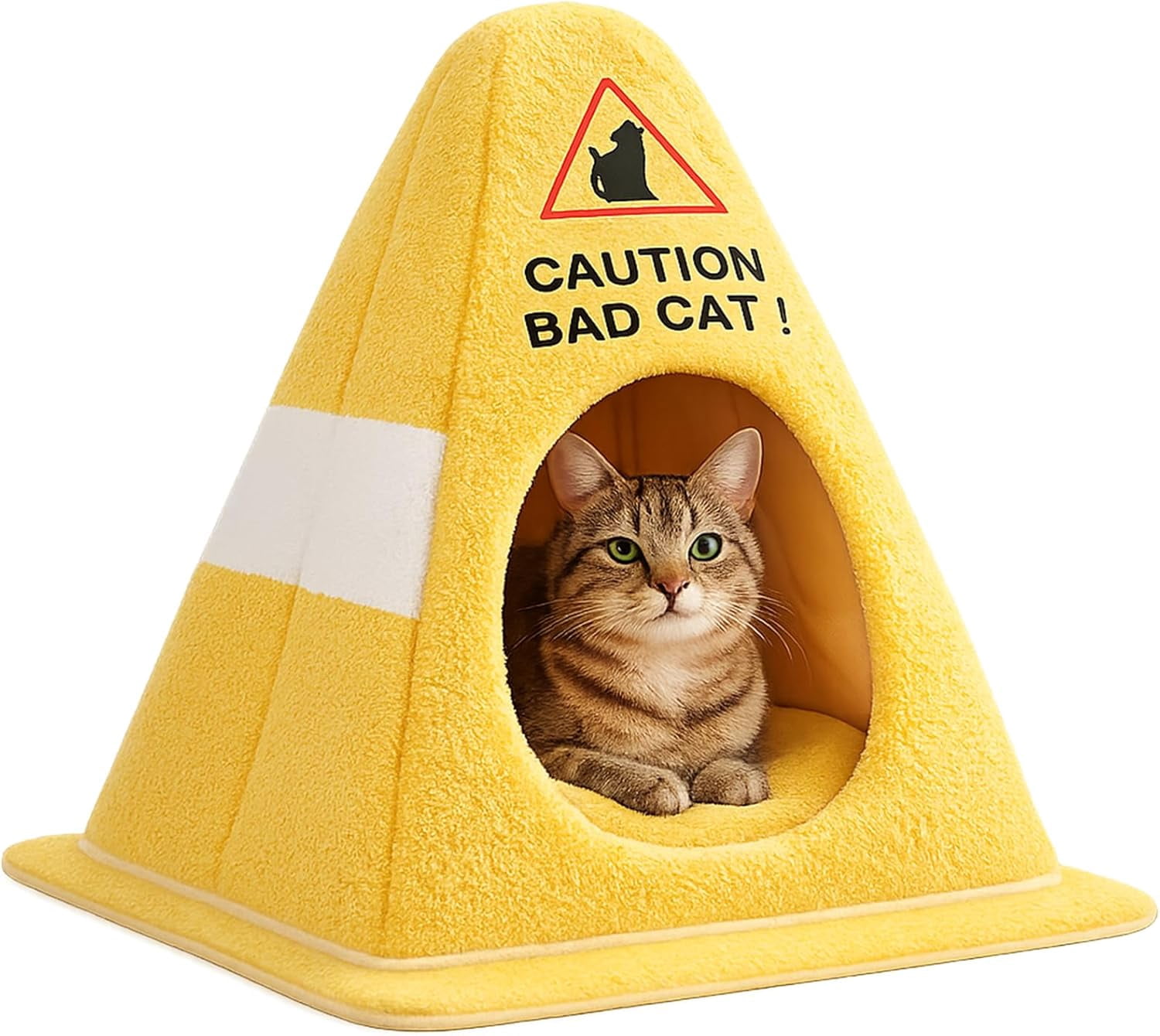 Caution Bad Cat Bed, Funny Traffic Cone Cat Cave, Cute Soft Fleece Cozy ...