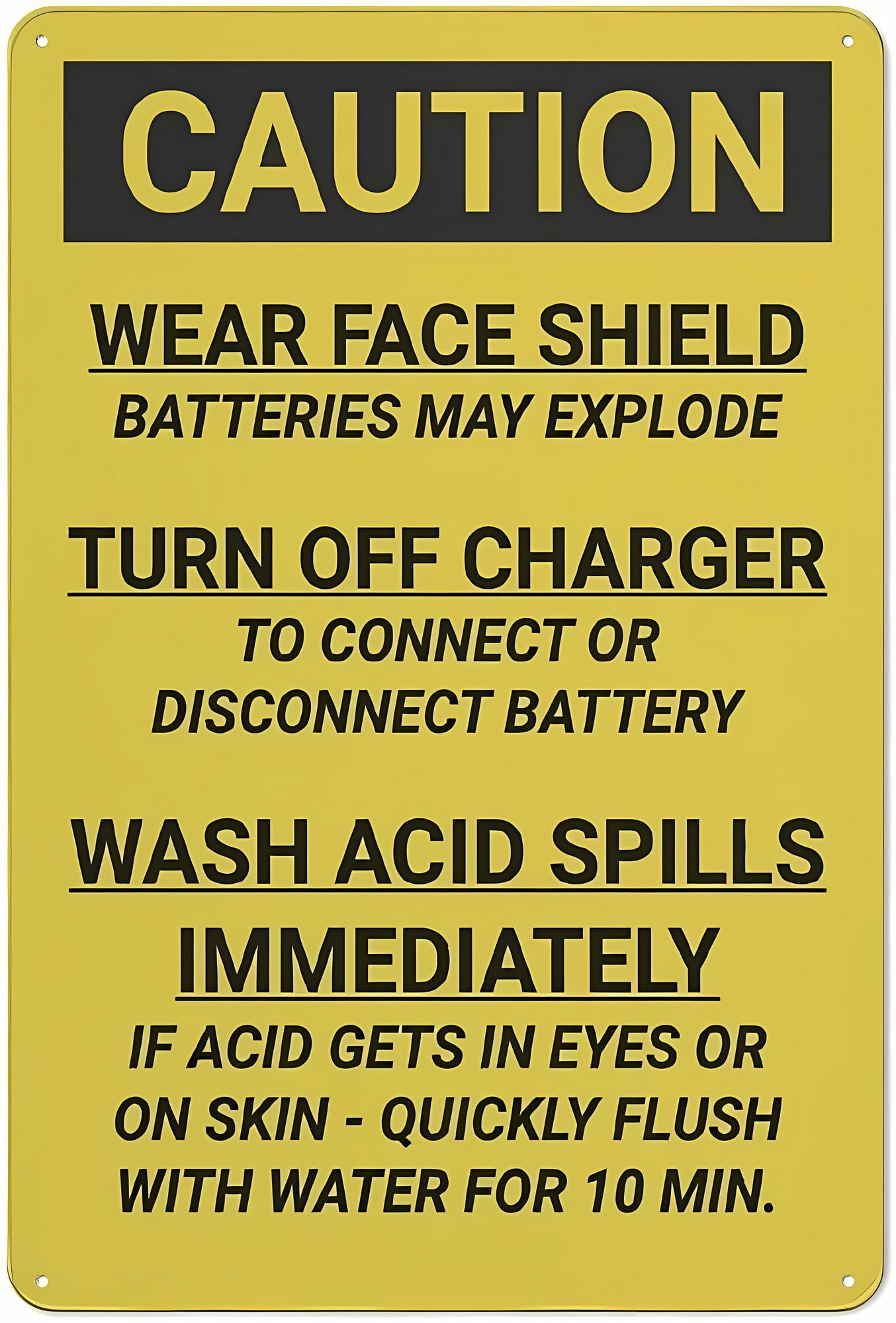 Caution Battery Acid Procedure Sign, 8"x12" Rust-Free Aluminum Metal ...