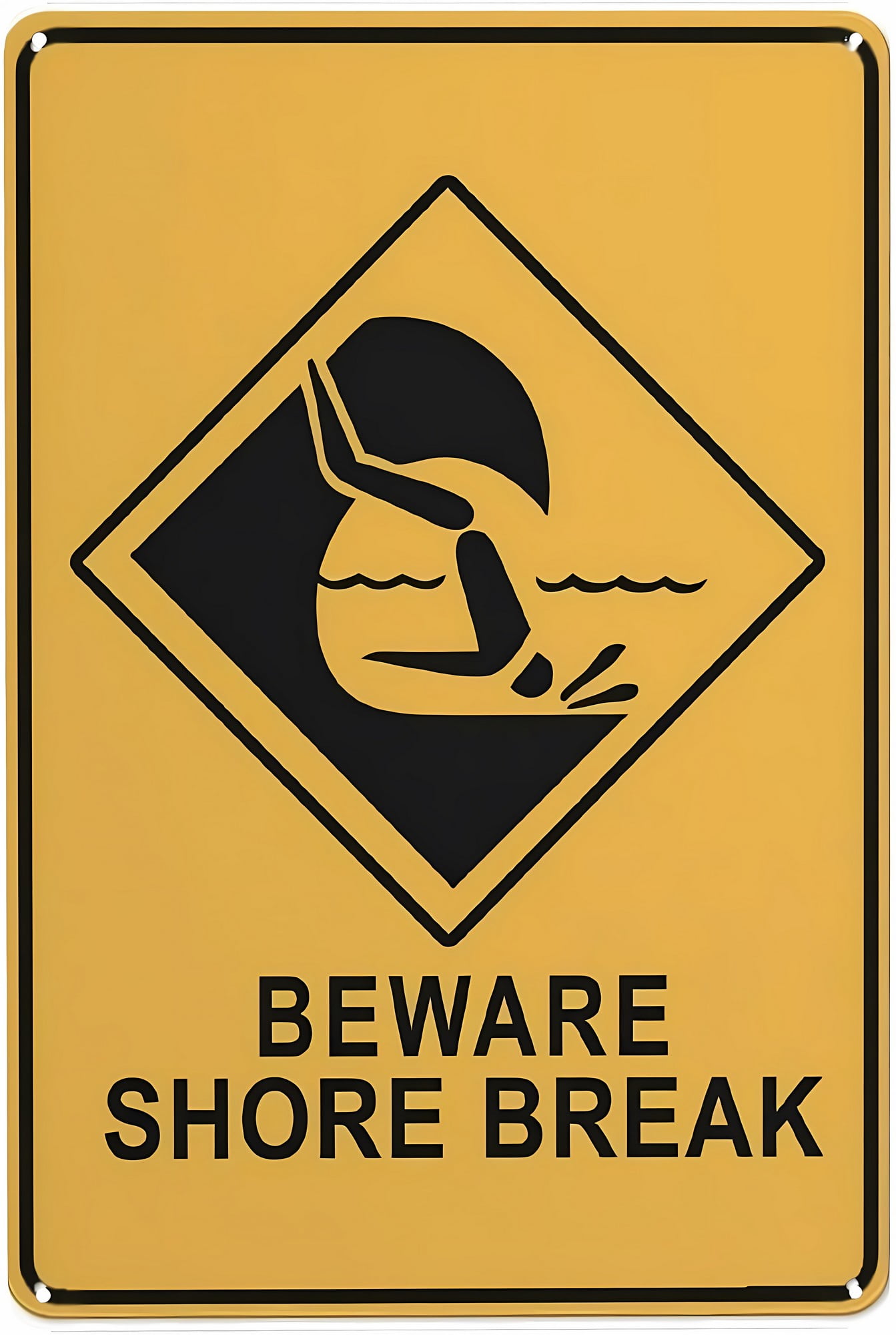 Caution Beware Shore Break Warning Sign, 8"x12" Vintage Metal Wall ...