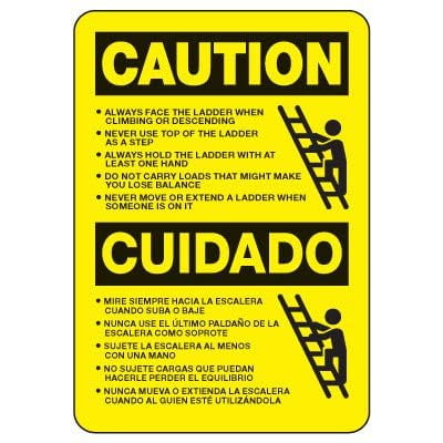 Caution - Bilingual Ladder Safety Rules Sign Safety & Compliance Signs ...