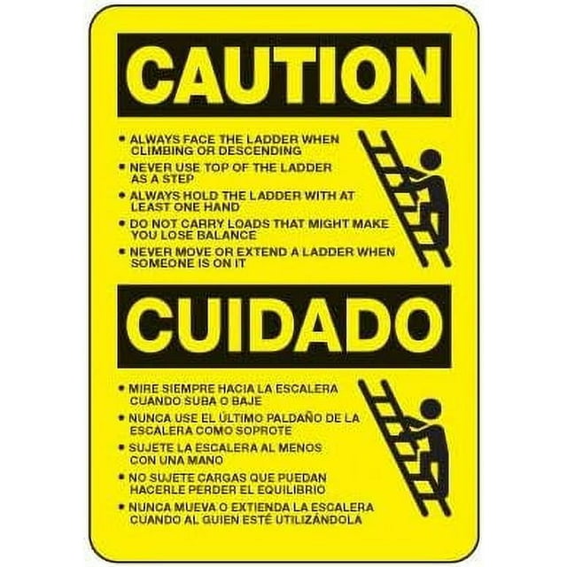 Caution - Bilingual Ladder Safety Rules Sign Safety & Compliance Signs ...