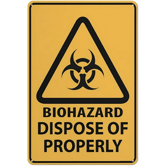 Caution Biohazard Dispose of Properly Aluminum Sign 12 x 8 Inches - UV ...