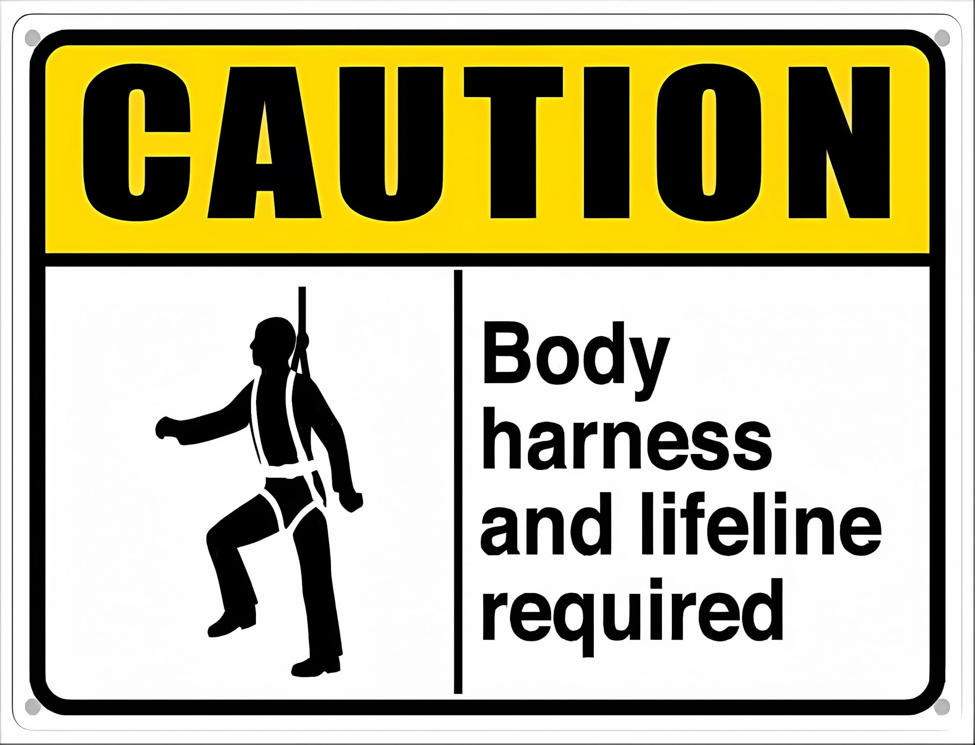 Caution Body Harness and Lifeline Required Sign - 8"x12" Tin Metal ...
