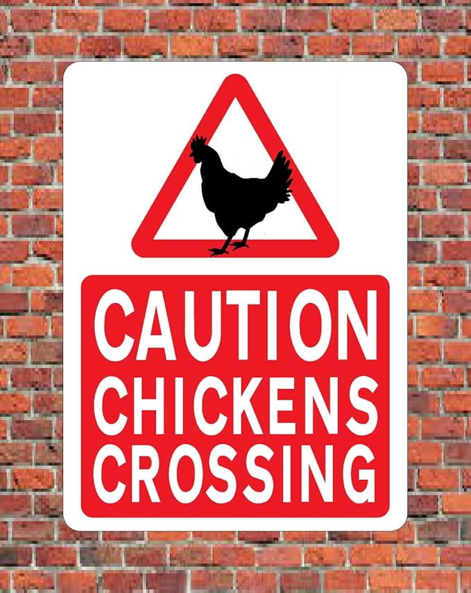 Caution Chickens Crossing Metal Sign Notice Hens Chicken Farm Slow Down ...