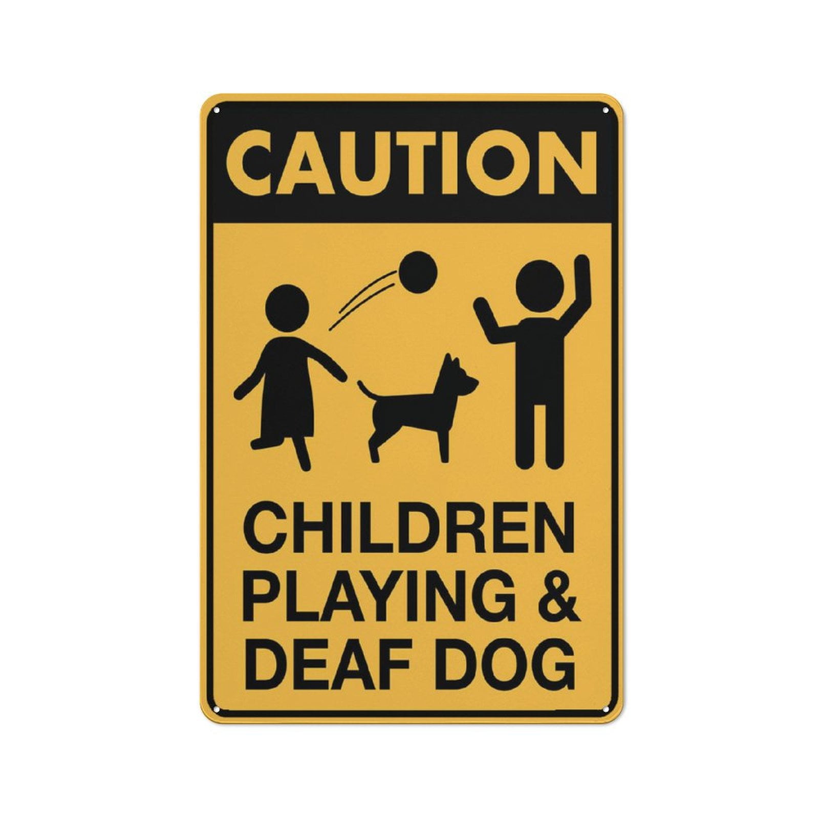 Caution Children Playing And Deaf Dog Sign Outdoor Metal Sign - 12 X 8 ...