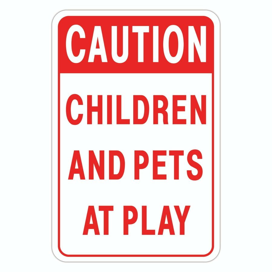 Caution Children and Pets at Play Metal Sign Size: 16 x 12 Inch ...