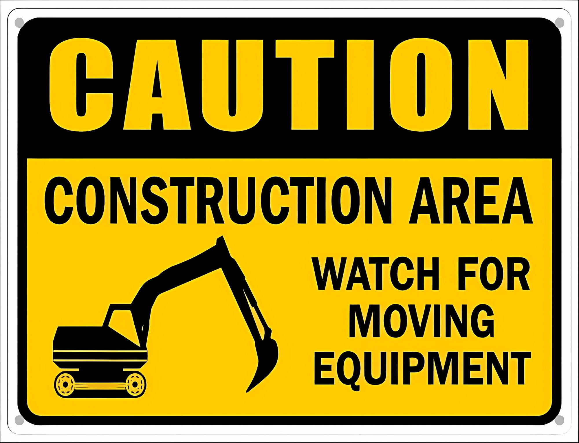 Caution Construction Area Moving Equipment Sign - 12×8 Inches, Aluminum ...