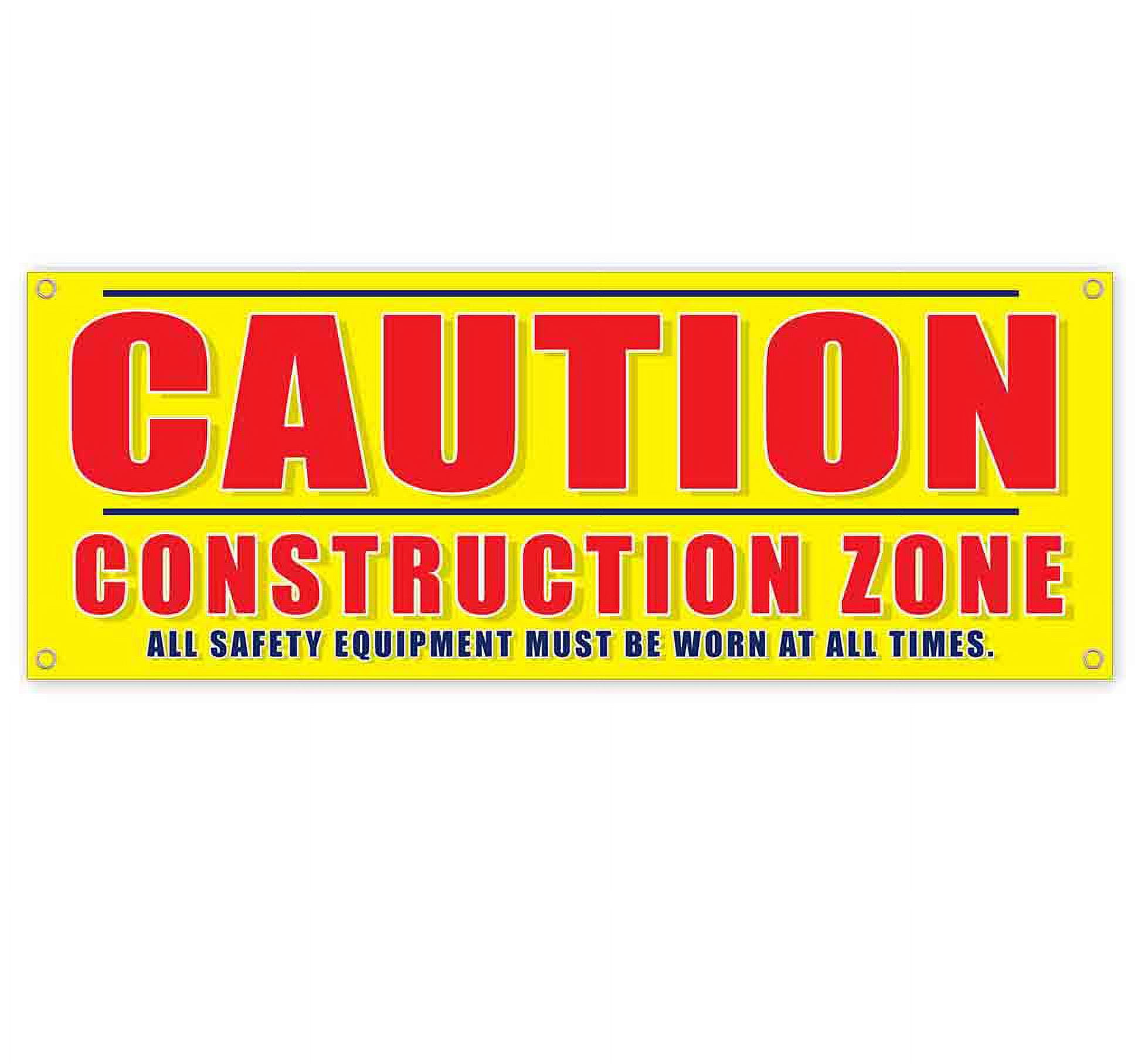 Caution Construction Zone 13 oz Vinyl Banner With Metal Grommets ...
