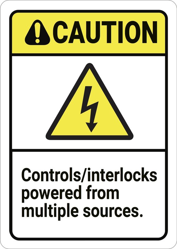 Caution Controls Interlocks Powered From Multiple Sources Sign Metal 12 ...