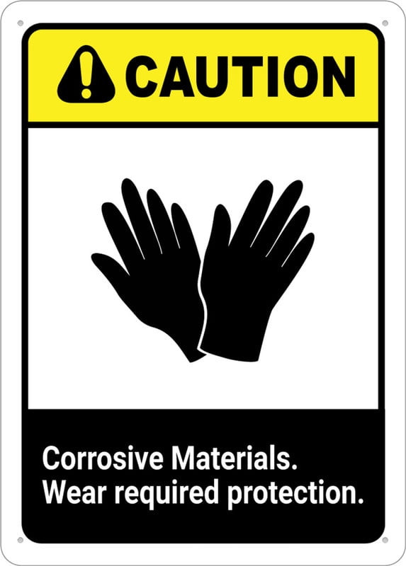 Caution Corrosive Materials Wear Protection White Portrait Sign Outdoor ...