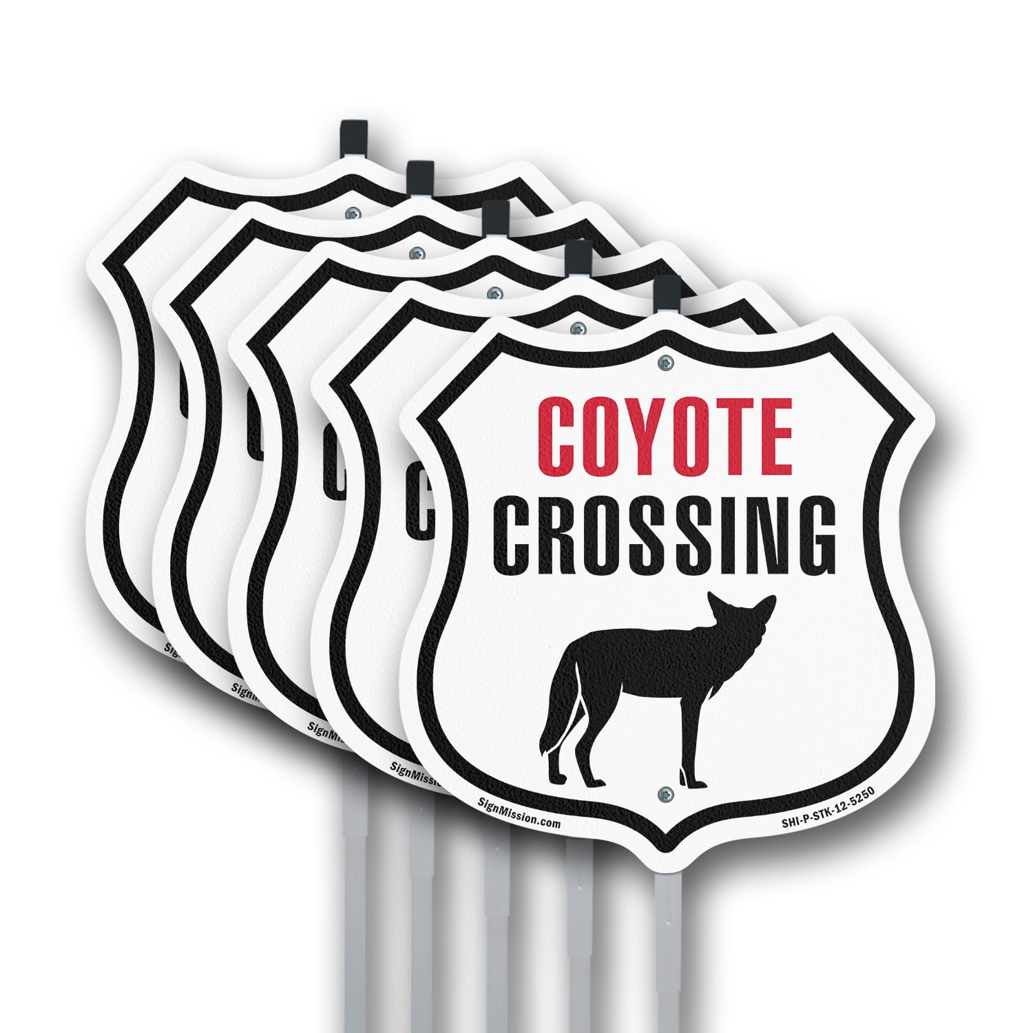 Caution Coyote Crossing (5 Pack) 12 inch X 12 inch Shield Shaped Rust ...