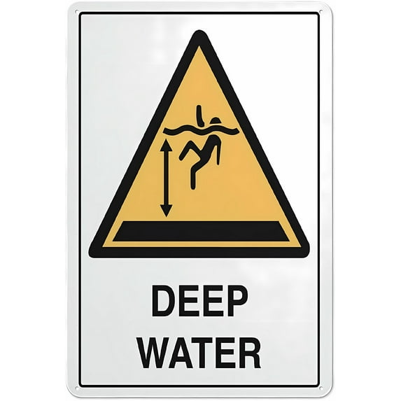 Caution Deep Water Safe Sign 12 x 8 Inches - Outdoor Use, Practical ...