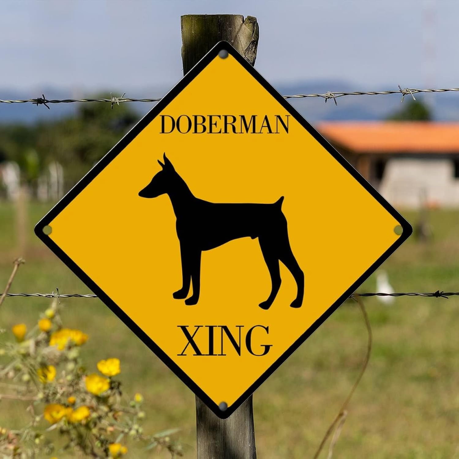 Caution Doberman Metal Tin Sign Funny Doberman Xing Retro Street ...