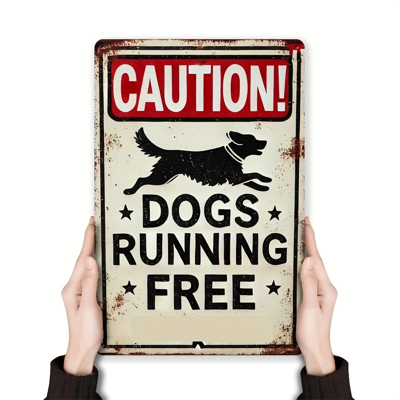 Caution! Dogs Running Free 8x12 Inch Rustic Metal Sign - Perfect for ...