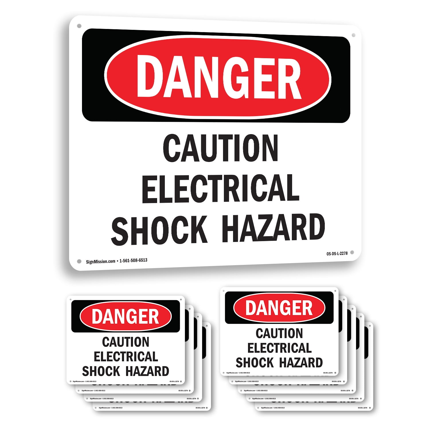 Caution Electrical Shock Hazard OSHA Danger Rigid Plastic Sign 10 Inch ...