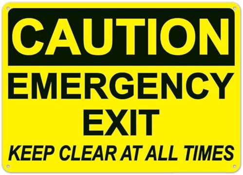 Caution Emergency Exit Keep Clear Safety Signs Metal Tin Sign 8x12 Inch ...