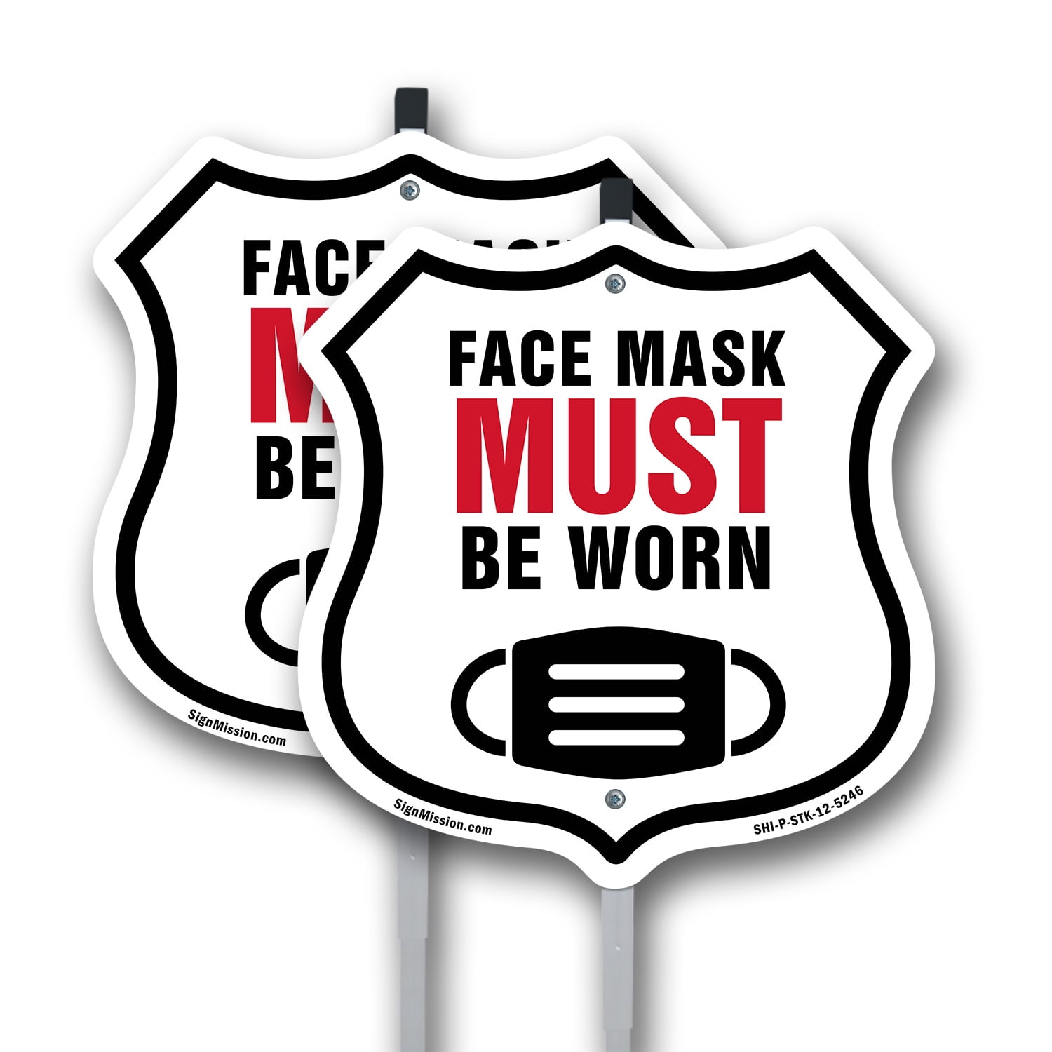 Caution Face Mask Must Be Worn (2 Pack) 12 inch X 12 inch Shield Shaped ...
