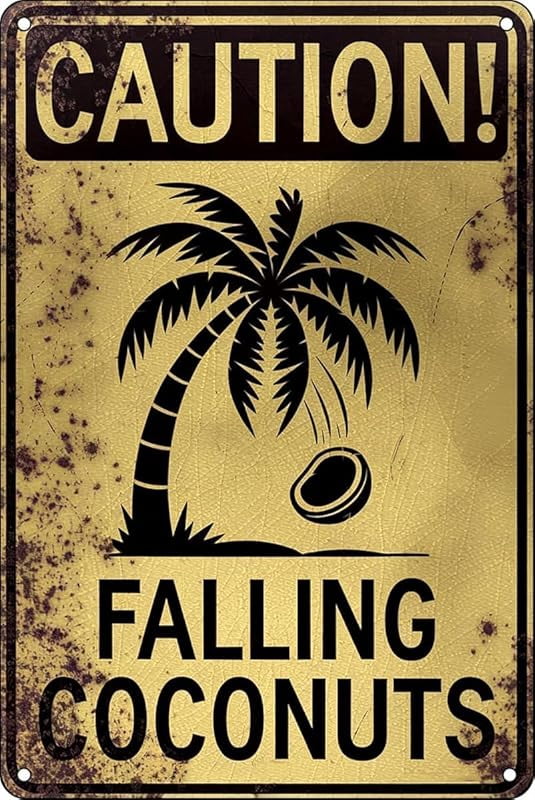 Caution Falling Coconuts Warning Retro Funny Tin Signs Metal Poster ...