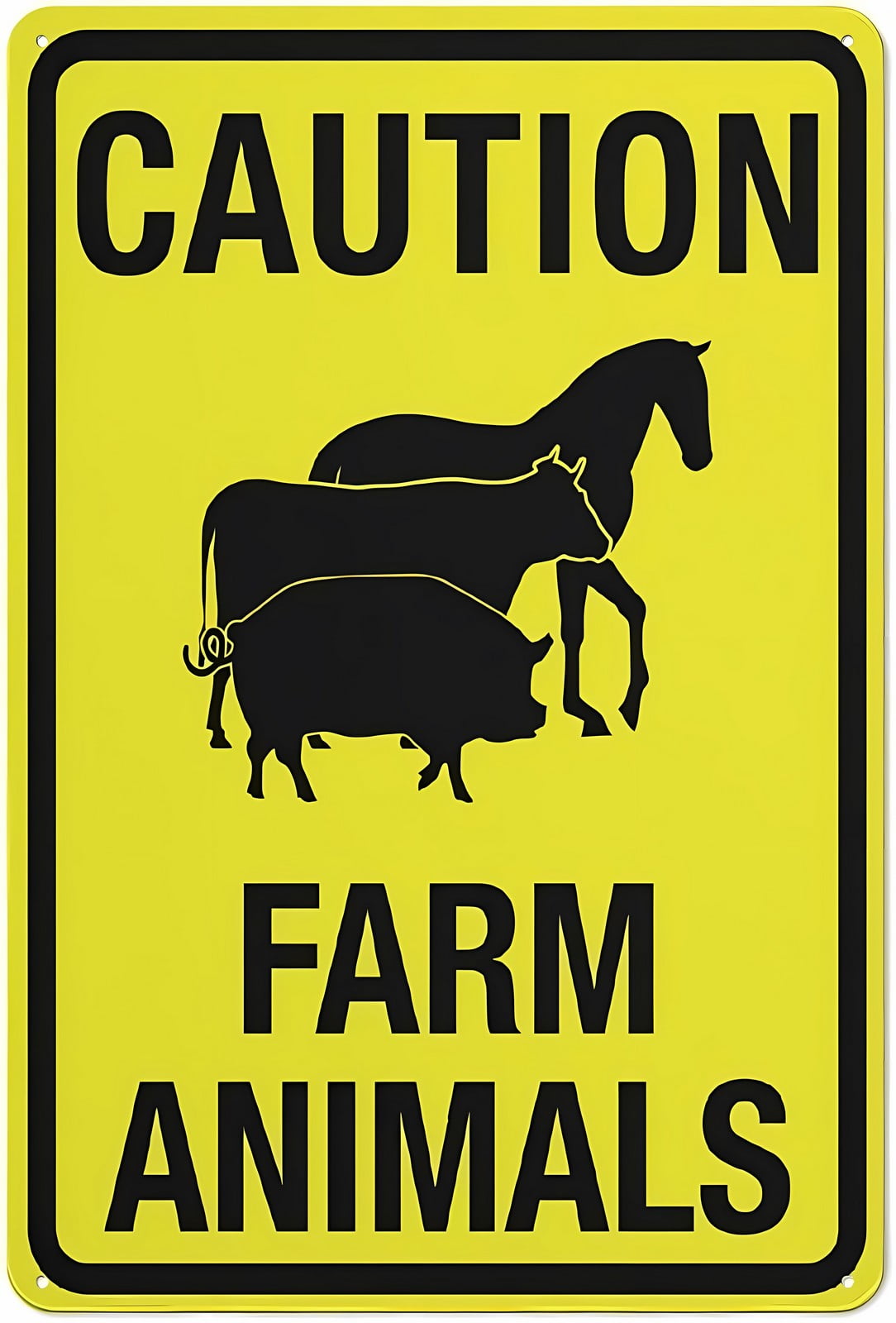Caution Farm Animals Bright Yellow Safe Sign 12 x 8 Inches - Outdoor ...