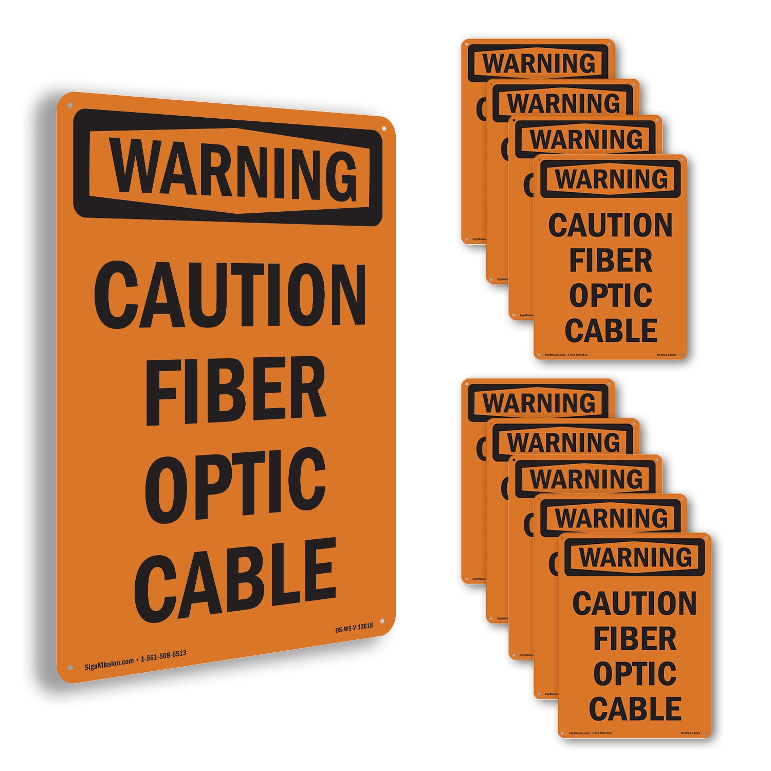 Caution Fiber Optic Cable OSHA WARNING Rigid Plastic Sign 10 Inch x 7 ...