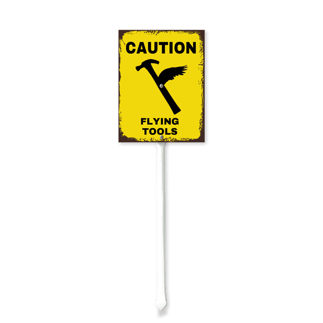 Caution Flying Tools Yard Sign With Stakes 4.6 x 6 inch，Aluminum Sign ...