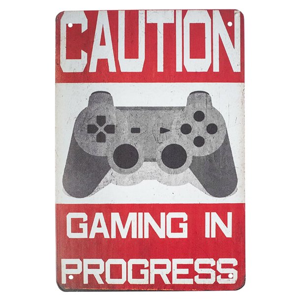 Caution Gaming In Progress Keep Out Funny Metal Sign Kids Bedroom Man ...