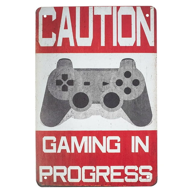 Caution Gaming In Progress Keep Out Funny Metal Sign Kids Bedroom Man ...