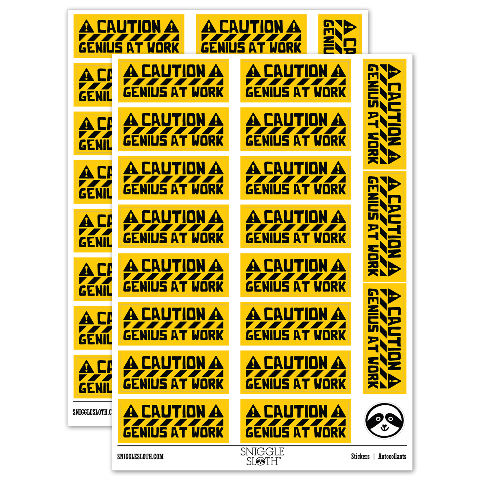 Caution Genius at Work Teacher Student School Sticker Set - Yellow ...