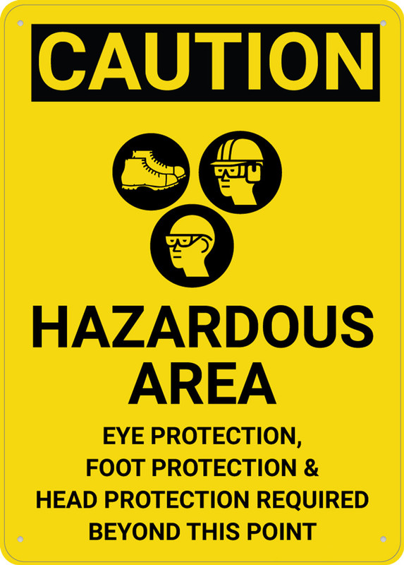 Caution Hazardous Area Eye Foot Head Protection Required Sign 8 X 12 ...