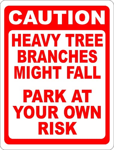 Caution Heavy Tree Branches Might Fall Park At Your Own Risk Sign. 9x12 ...