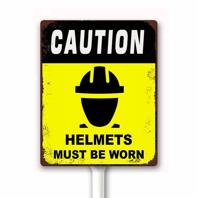 Caution Helmets Must Be Worn Helmet Rustic Yard Sign for Outdoor, 8" X ...