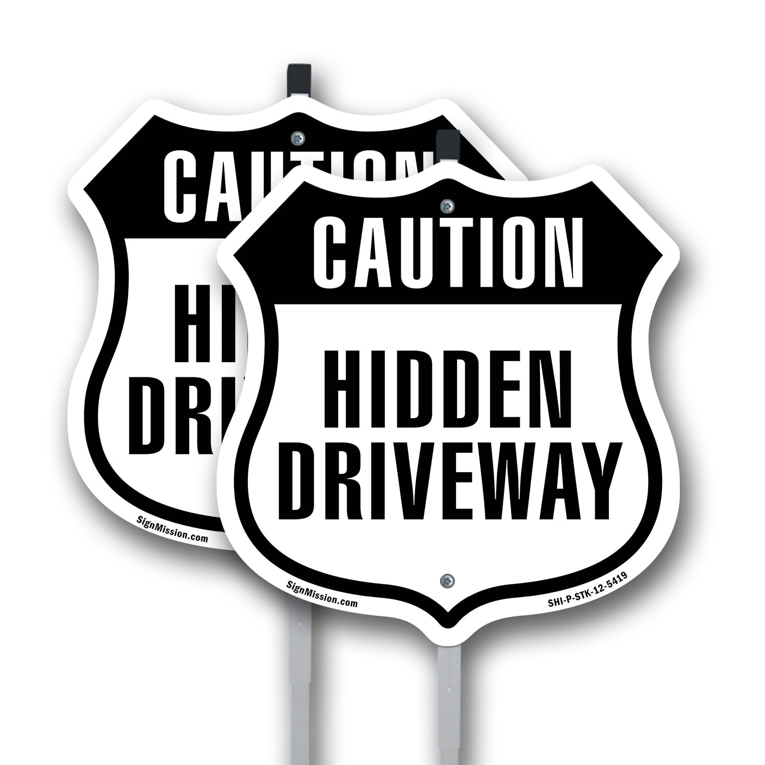 Caution Hidden Driveway (2 Pack) 12 inch X 12 inch Shield Shaped ...
