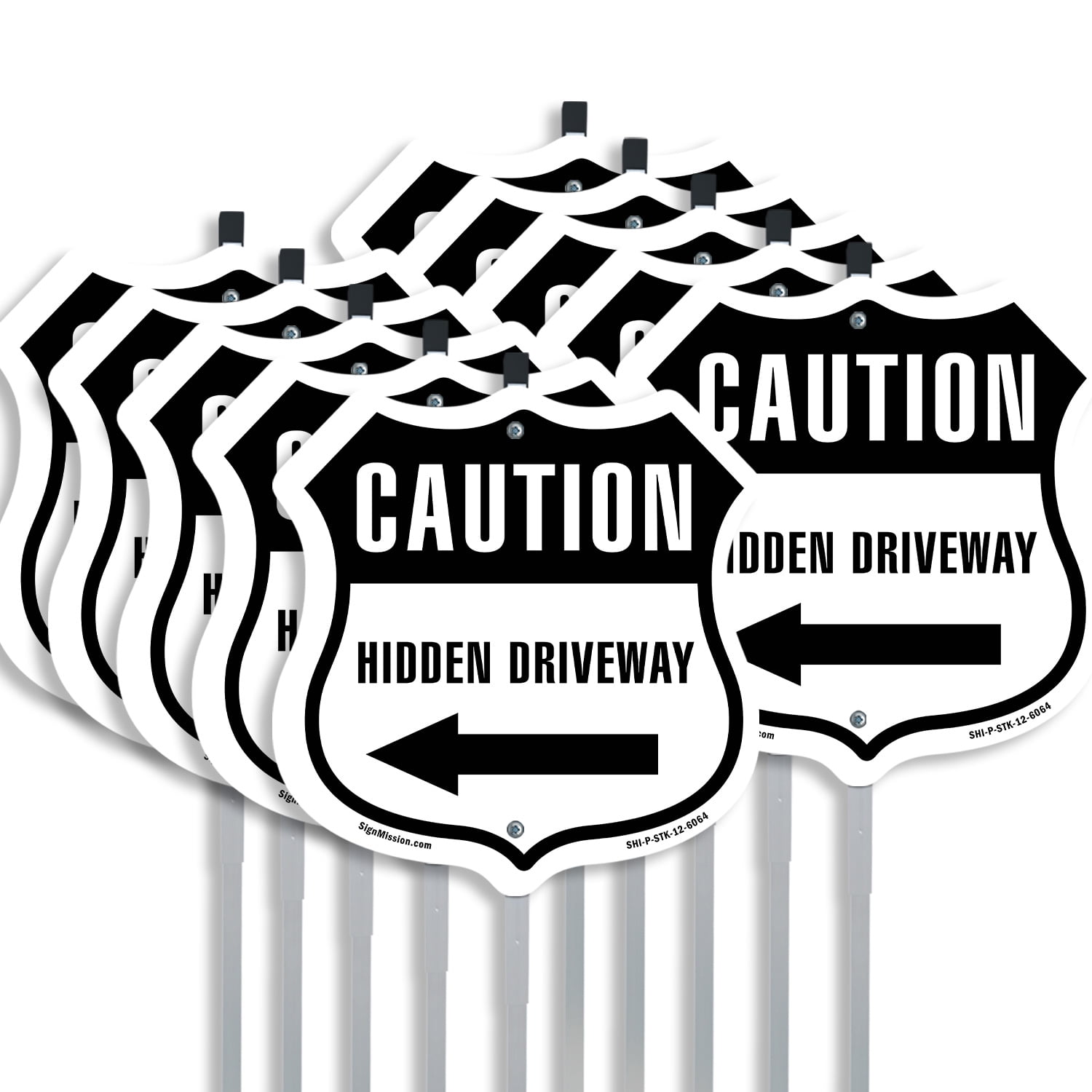 Caution Hidden Driveway Left (10 Pack) 12 inch X 12 inch Shield Shaped ...