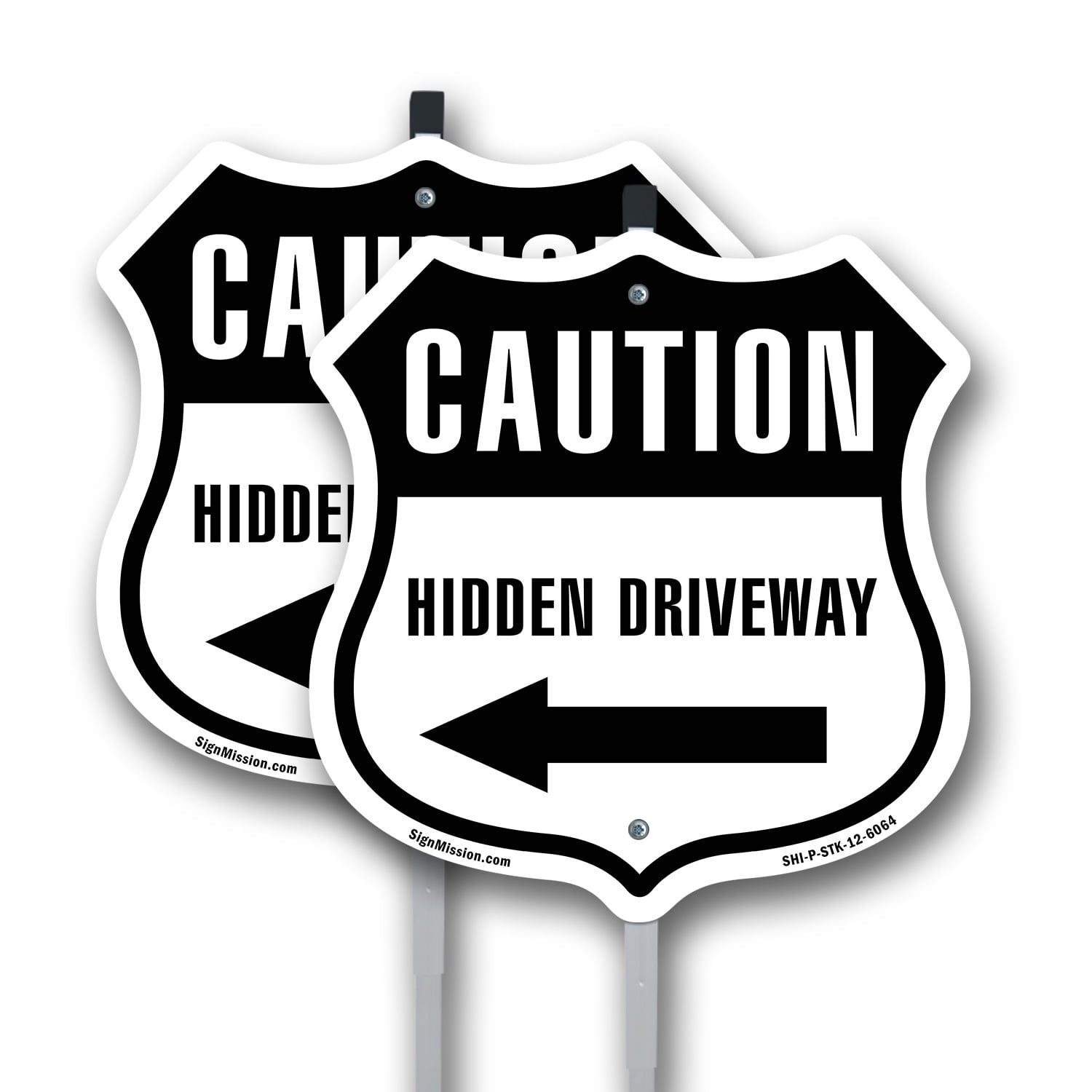 Caution Hidden Driveway Left (2 Pack) 12 inch X 12 inch Shield Shaped ...