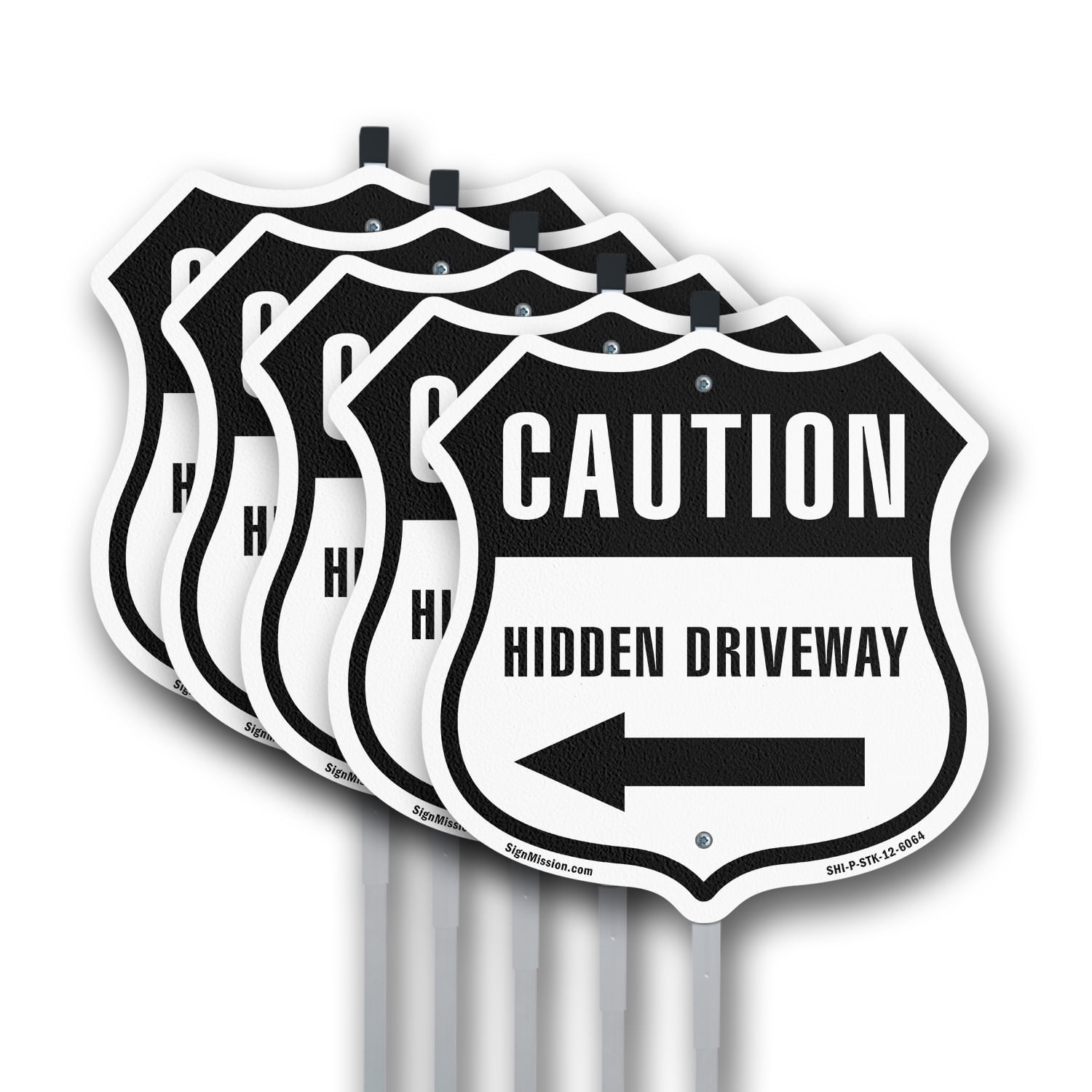 Caution Hidden Driveway Left (5 Pack) 12 inch X 12 inch Shield Shaped ...