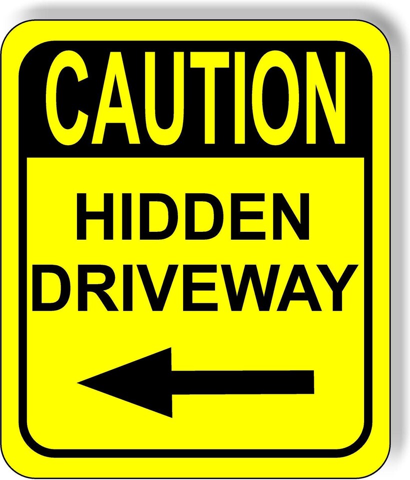 Caution Hidden Driveway Left Arrow Vertical Composite Sign SIZE: 12" x ...