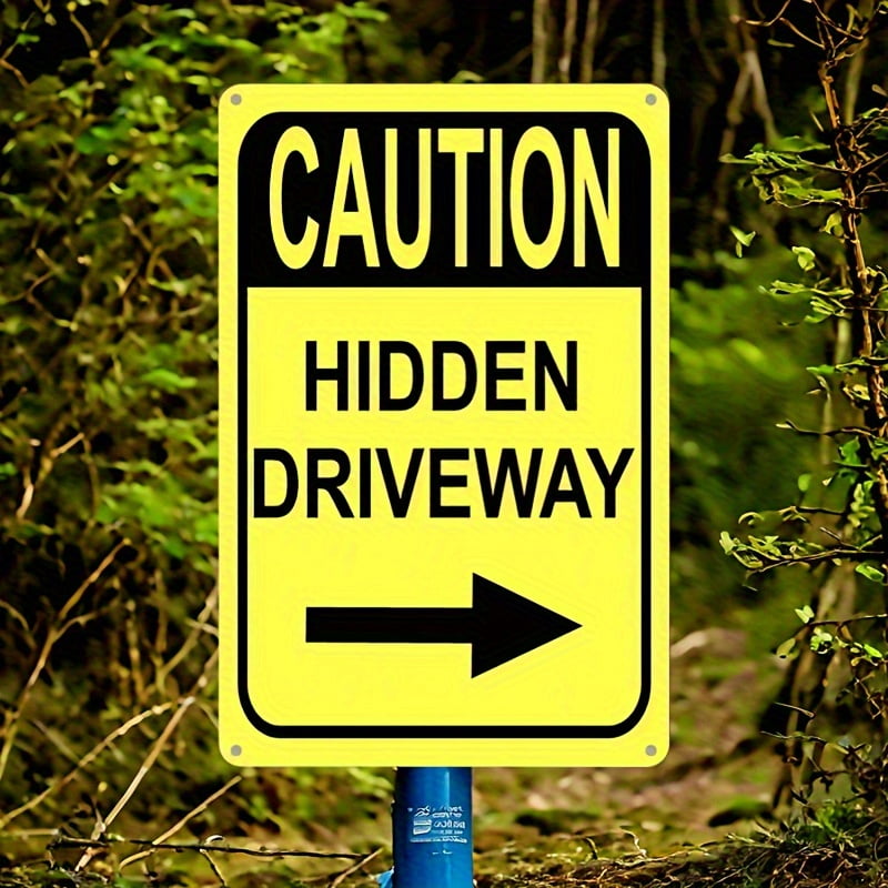 Caution Hidden Driveway Metal Sign - Retro Yellow & Black, Wall ...