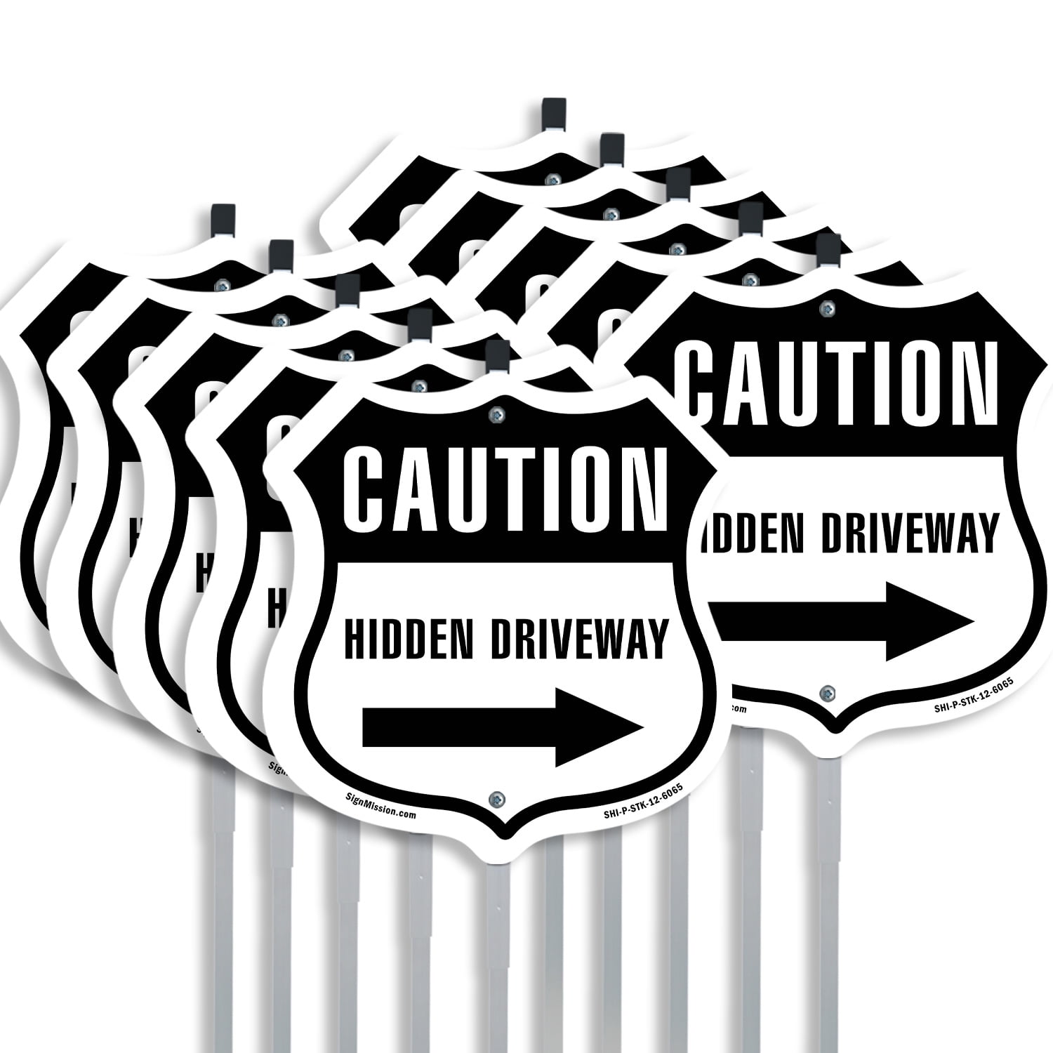 Caution Hidden Driveway Right (10 Pack) 12 inch X 12 inch Shield Shaped ...