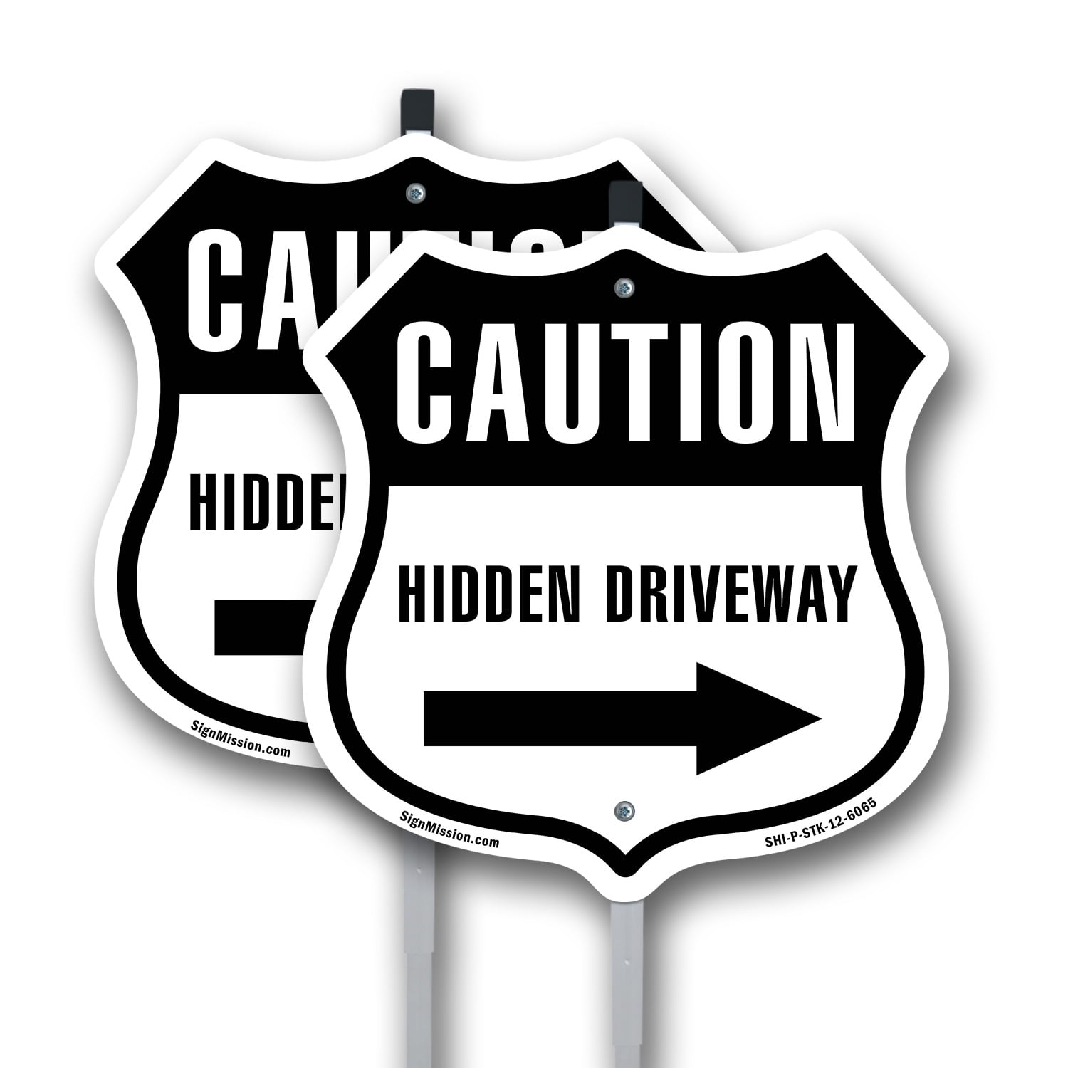 Caution Hidden Driveway Right (2 Pack) 12 inch X 12 inch Shield Shaped ...