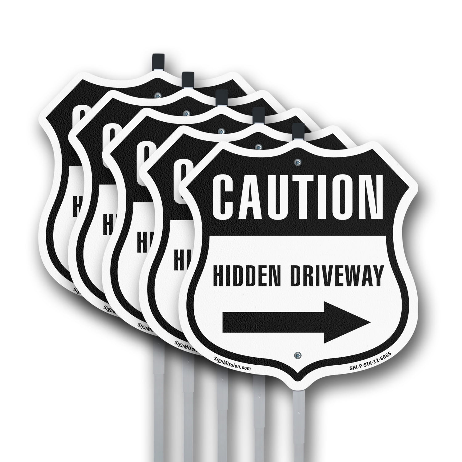 Caution Hidden Driveway Right (5 Pack) 12 inch X 12 inch Shield Shaped ...